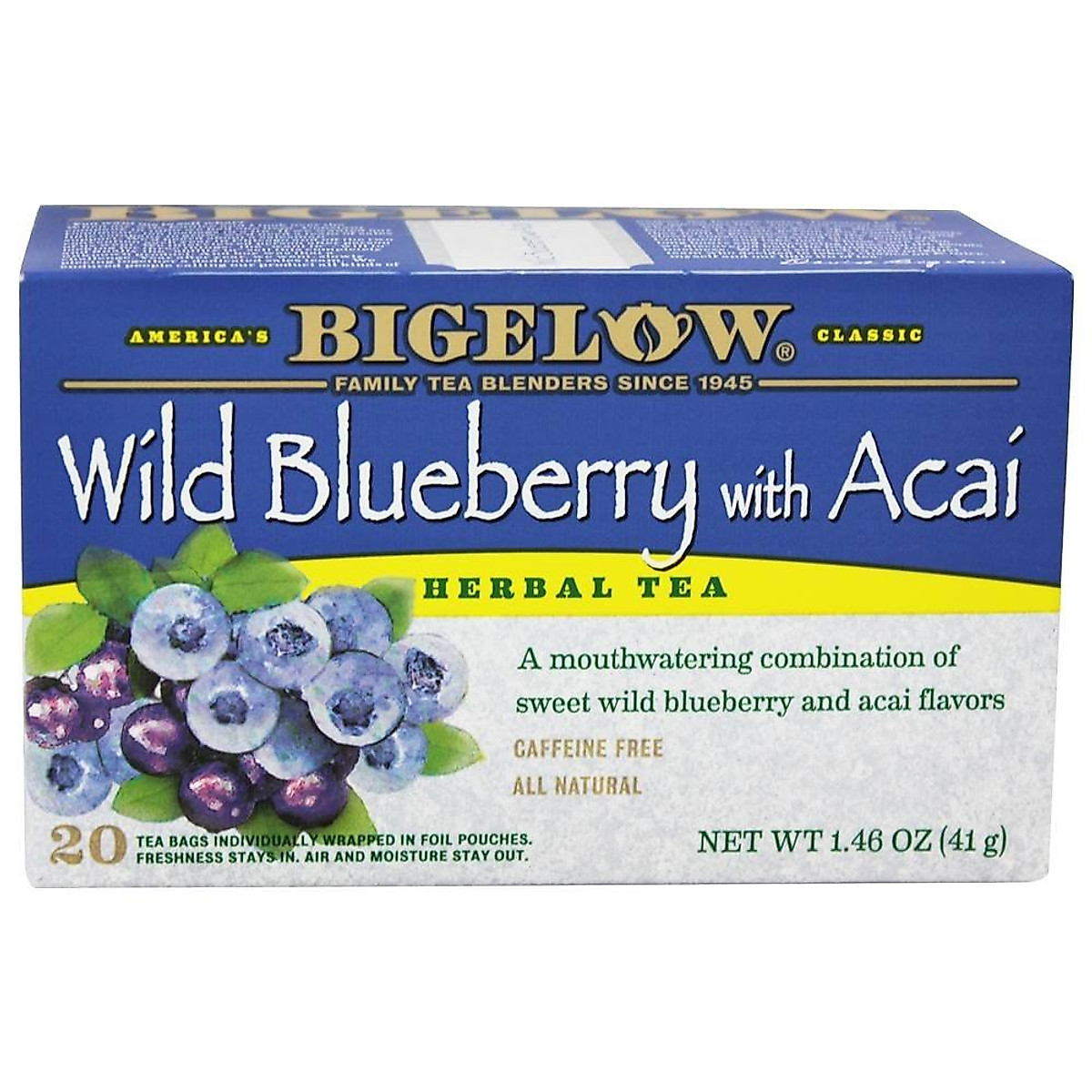 Bigelow Tea Wild Blue Berry Acai Bag 1.46 oz ct, Blueberry, 20 Count, (Pack of 1)