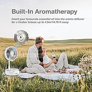 BC.HINGER 8-Inch Foldaway Oscillating Fan - Desk Table Fans Portable Air Circulator Travel Mini Fans Rechargeable Battery Operated, Pedestal Stand Floor Fan with Adjustable Height, 4 Speeds & Time Settings