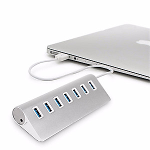 High Speed USB 2.0 Hub Premium 7-Port Portable Aluminum Hub with 60cm USB 2.0 Cable for iMac, MacBooks, PCs and Laptops