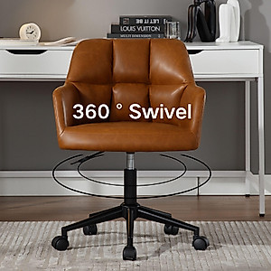 DAYALANE Brown Home Office Chair with Wheels, Adjustable Computer Chair Swivel Desk Chair with Mid Back, Upholstered Task Chair for Bedroom, Office, Small Spaces, Brown
