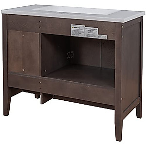 Lifeand, Integrated Combo with White Built-in Ceramic Top & Modern Base Cabinet 36" Bathroom Vanity with Sink, 36'', Brown