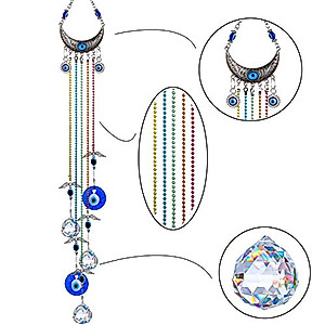 20inch Blue Evil Eye Hanging Crystals Suncatcher Ornament with Chakra Energy Crystal Ball Prism Pendant Rainbow Maker for Home Decor Protection
