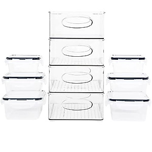 10 Pcs Refrigerator Organizer Bins Fridge Organizer Kitchen Organization Clear Storage Bins Pantry Organization Storage Plastic Storage Bins Fridge Organizers for Freezer, Kitchen, Countertops