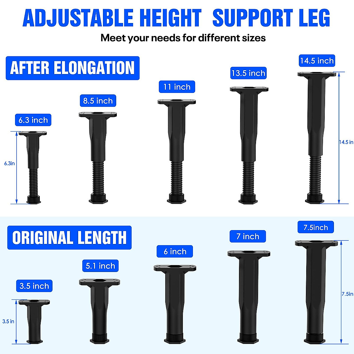 SKMYL Adjustable Height Center Support Leg for Bed Frame,Bed Center Slat Support Leg (7.5~14.5 (2PCS))