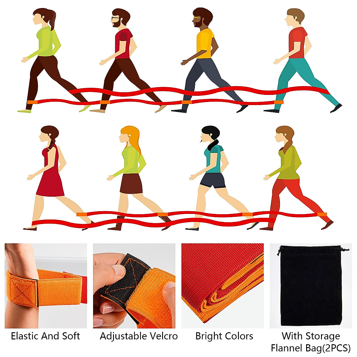 2 Sets 4 Legged Race Bands for Kids Field Day Team Building Games for Work Birthday Holiday Party Outdoor Activities for Adults Boys Girls Group Fun Games(39 x 4 Inch)