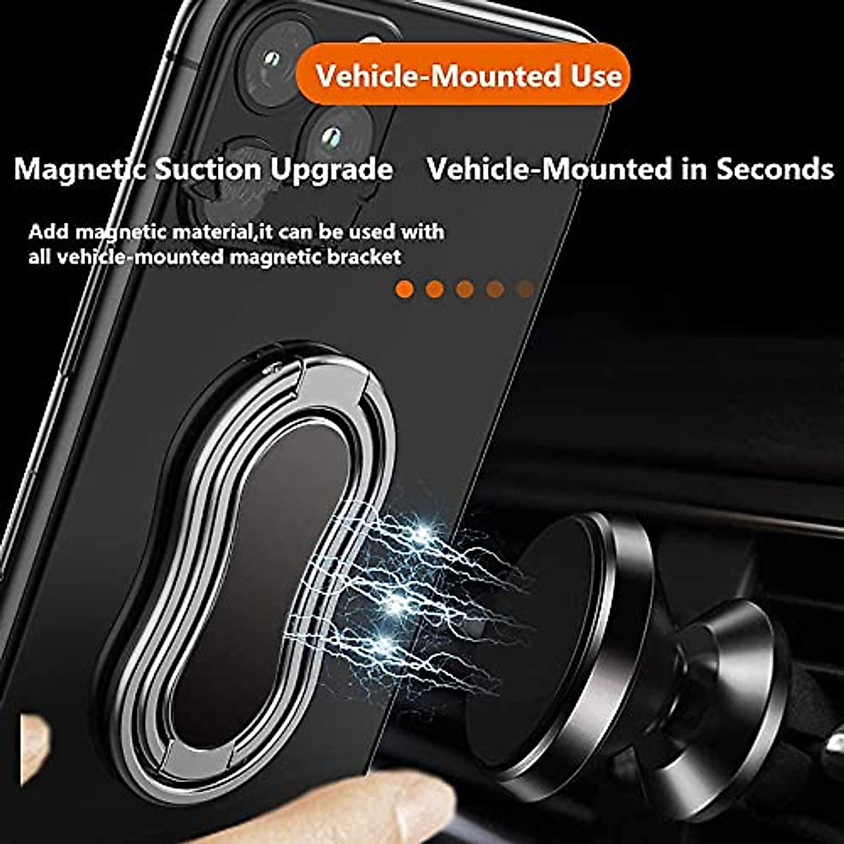 Phone Ring Holder Finger Kickstand, Foldable Cell Phone Stand 360° Rotation Metal Phone Back Grip for Magnetic Car Mount Phone Finger Ring Grip Compatible with iPhone and All Smart Phones (Black)