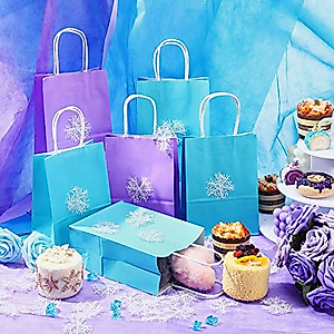 24 Pieces Snowflake Party Favor Bags Kraft Paper Bags with Plastic Snowflake Gift Bags with Handles Birthday Paper Bags Candy Bags for Birthday Baby Shower Wedding Christmas Party Celebrations