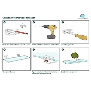 4 piece Floating Glass Shelves with Zinc Alloy Brackets – Bathroom, Office, Kitchen
