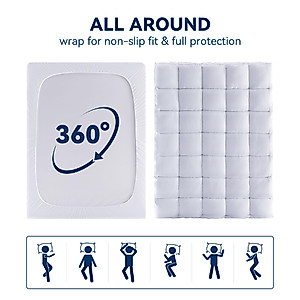 BDEUS Twin Mattress Topper, 1450 GSM Plush Pillow Top for Back Pain Relief, Quilted Fitted Mattress Protector with 8-21" Deep Pocket, Soft Mattress Pad Twin Size - 39"x 75" White