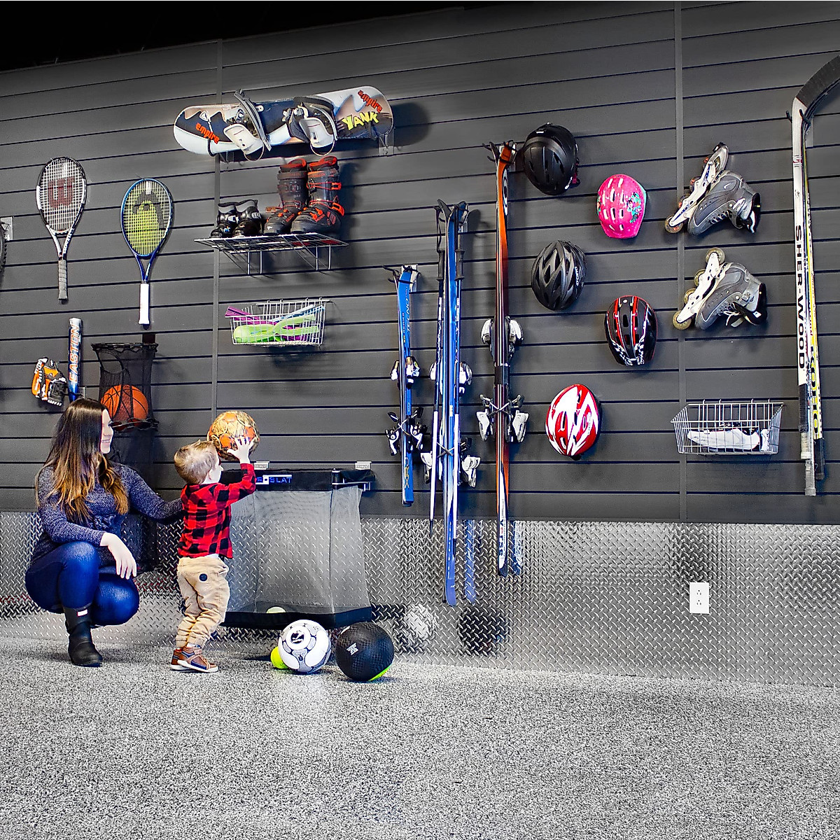 Proslat Garage Storage PVC Slatwall Panels - 4 Packs of 8 ft. x 4 ft. Sections (40 Single Slats which make up 128 sq.ft) (Charcoal) (Dark Gray)