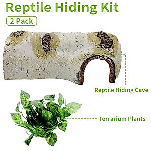 Hamiledyi Reptile Hides and Caves Bearded Dragon Log Hide Snake Hideaway Wood Shape Gecko Hideout Hut Resin Birch Bark Tank Decor for Lizard Ball Python Turtle Spider