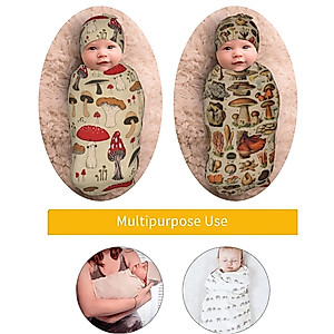 Mushroom Baby Stuff Newborn Swaddle Blanket Baby Blankets Infant Sleep Sack Wrap Soft Stretchy With Beanie Hat For Photography Boy Girl Gifts 2 pack