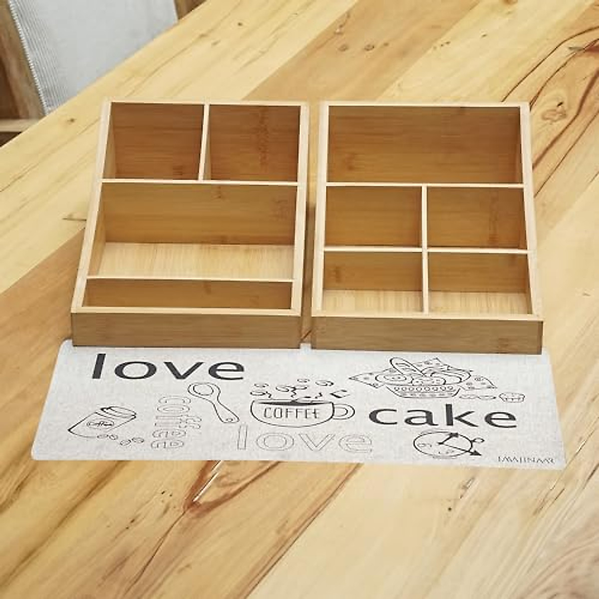 IMAJINAAR Large Capacity Coffee Pod Organizer for K Cups, Tea Bags & Snacks | Bamboo Coffee Station & Condiment Organizer with Spill-Resistant Mat (17.7''x11.8'')