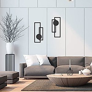 2 Pcs Metal Wall Decor Art Minimalist Wall Art Abstract Metal Vertical Decorations Wall Sculptures Geometric Modern Wall Hanging for Living Room (Rectangular)