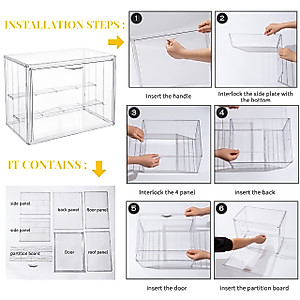 Attelite Clear Acrylic Display Case,3 Tier Display Shelf with 2 Movable Plate, Stackable Protection Showcase for Action Figures, Display Storage Box Countertop with Magnetic Door
