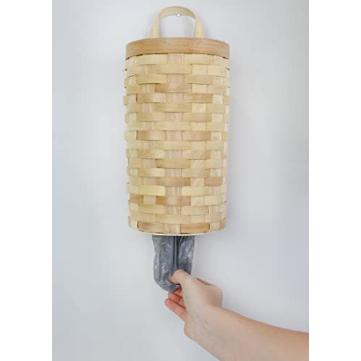 AuldHome Wicker Grocery Bag Holder (Natural); Wall-Mounted Rustic Farmhouse Plastic Bag Dispenser for Kitchen or Laundry Room