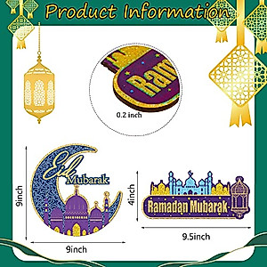 Jetec 2 Pieces Eid Ramadan Mubarak Decorations Eid Mubarak Wood Hanging Signs Eid Mubarak Moon Ornament Wall Door Window Decor Party Supplies