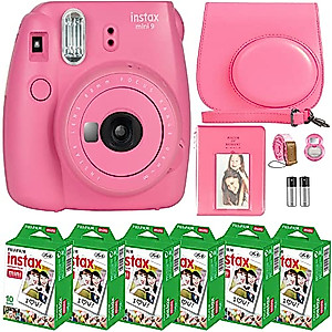 FujiFilm Instax Mini 9 Instant Camera + Fujifilm Instax Mini Film (60 Sheets) Bundle with Deals Number One Accessories Including Carrying Case, Selfie Lens, Photo Album (Flamingo Pink)