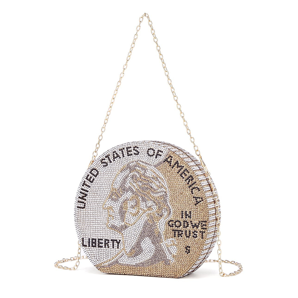 Covelin Women's Dollar Coin Handbag Rhinestone Purse Evening Clutch Bag Golden