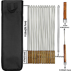 Acroyan 12 Pack Kebab Skewers 16.5 Inch Grill Skewers Stainless Steel BBQ Barbecue Sticks Flat Skewer Heavy Duty Large Wide Reusable with Nonslip Wooden Handle for Kabob Shrimp Chicken Beef Vegetable