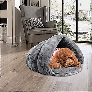 Mojonnie Soft Warm Cat Bed for Winter Cat Tent Self-Warming Sleeping Bed for Cats Fleece Pet Cave Bed for Winter Pets Puppy Indoor Pet Triangle Nest (Grey)
