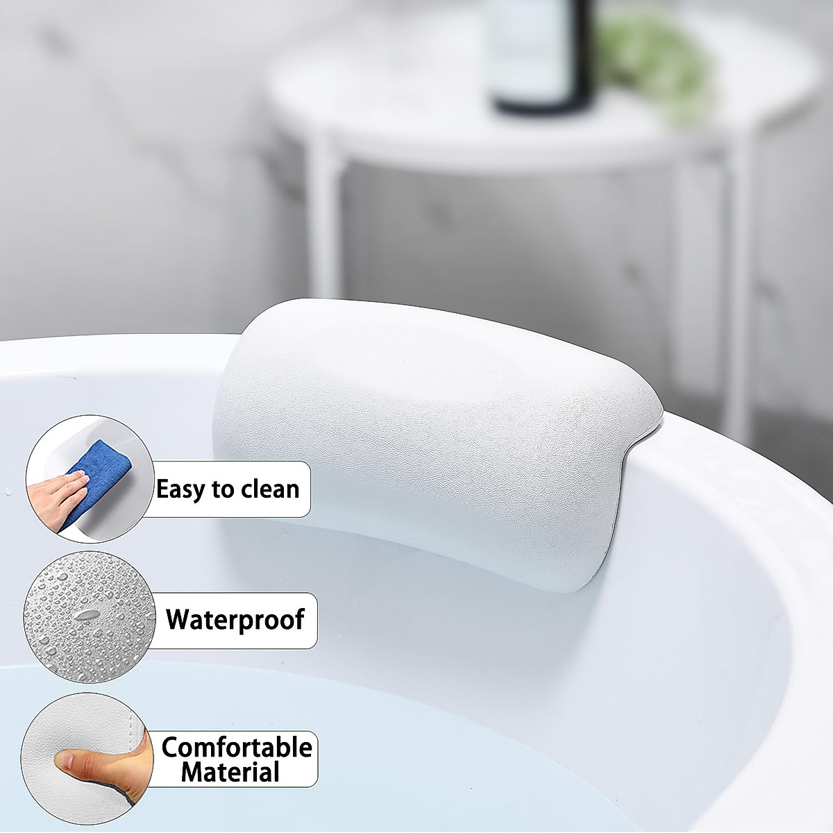 Bath Pillow for tub, Waterproof Bath Pillows for tub Neck and Head Support, Comfortable Bath tub Pillow headrest for Soaking, Spa, Tub Pillow for Bath Accessories with Strong Non-Slip Suction Cups