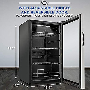Ivation 101 Can Beverage Refrigerator | Freestanding Ultra Cool Mini Drink Fridge | Beer, Cocktails, Soda, Juice Cooler for Home & Office | Reversible Glass Door & Adjustable Shelving, Stainless Steel