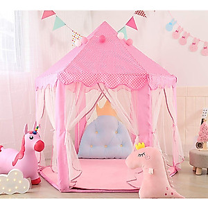 GeerWest Princess Tent for Girls, Kids Play Tent with Star Lights Toys for 1st Birthday Gifts, Pink Large Playhouse for Babys Indoor and Outdoor (Princess Tent)