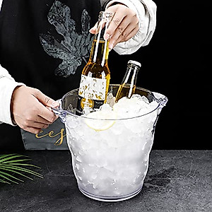 Dicunoy Ice Bucket, 4 Liter Plastic Champagne Bucket Chiller, Thick Clear Beverage Tubs with Handle, Thick Wine Cooler Bucket for Bar, Home, Parties, for 2 Wine or Champagne Bottles