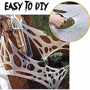 JOYSELLER Spider Web Halloween Decorations Outdoor, Stretchy 450 sqft Halloween Spider Web, Cut-Your-Own Flexible Spider Webbing for Halloween Decor (Spiders Not Included)