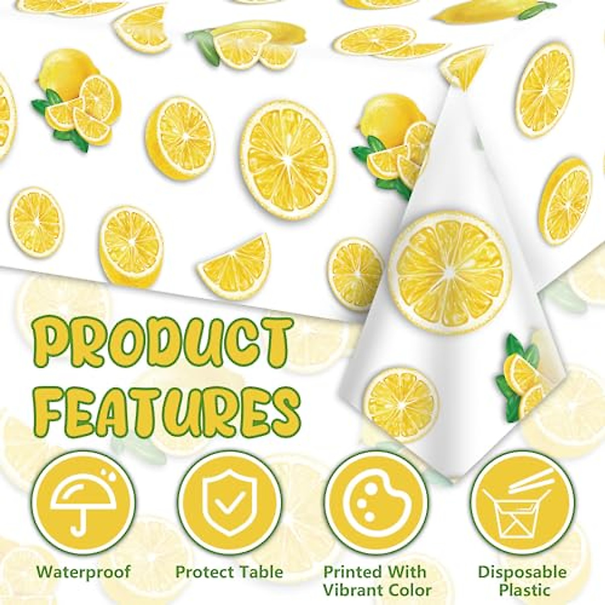 PTECDROTS 4Pcs Lemon Party Tablecloths, Yellow Tablecloth Plastic, Rectangular Lemonade Stand Supplies for Kids Birthday Baby Shower Summer Fruit Lemon Party Decorations, 86 x 51 Inch
