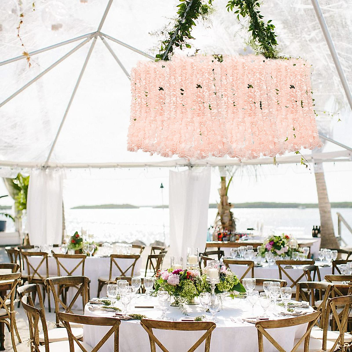 Uieke 10 Pack(Total 33Feet) Artificial Silk Wisteria Hanging Flowers Fake Vines Plants Leaf Garland for Wedding Party Garden Outdoor Greenery Office Home Wall Decor Pink