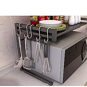 JF-XUAN Kitchen Shelf Kitchen Counter Holder 2-Tier Microwave Oven Rack Expandable Stainless Steel Microwave Shelf Kitchen Counter Shelf (Color : Black, Size : 65X36X42CM)
