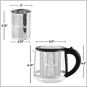 Ovente Glass Electric Kettle Hot Water Boiler 1.7 Liter ProntoFill Tech Portable Kettle w/ Set Temperature Control, 1500W Keep Warm BPA Free w/ Stainless Steel Base - KG733S + Glass Tea Pot Infuser