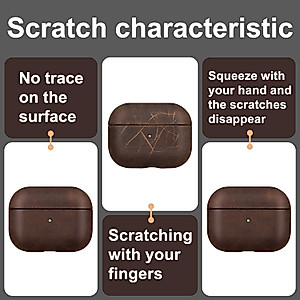 MAOGOAM for AirPods Pro Leather Case Cover with Hand Strap, Genuine Oil Wax Crazy Horse Cowhide Leather Case Cover for Airpods Pro, Handcrafted Fully-Wrapped, The Front LED Visible, Dark Brown