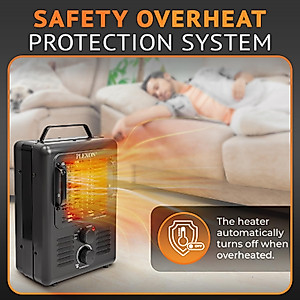 Plexon Milkhouse Utility Electric Space Heater with Thermostat Adjustable Overheat Protection Perfect for Garage or Greenhouse Workshop Comfort Home 1500 Watt Black