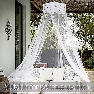 Jeteventy Bed Canopy, Princess Bed Curtain Net for Single to King Size,Bedroom Decoration of Round Lace Dome with Stainless Steel Hook,Quick Easy Installation (White)