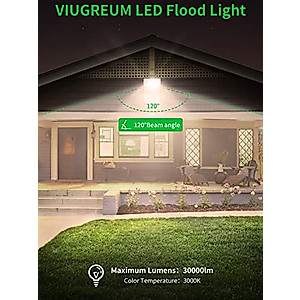 Viugreum 300W LED Flood Light, 24000LM 3000K Warm White, Slim Outdoor Floodlight, IP66 Waterproof Security Lights, Landscape Wall Lights for Garage, Garden, Lawn, Yard, Playground