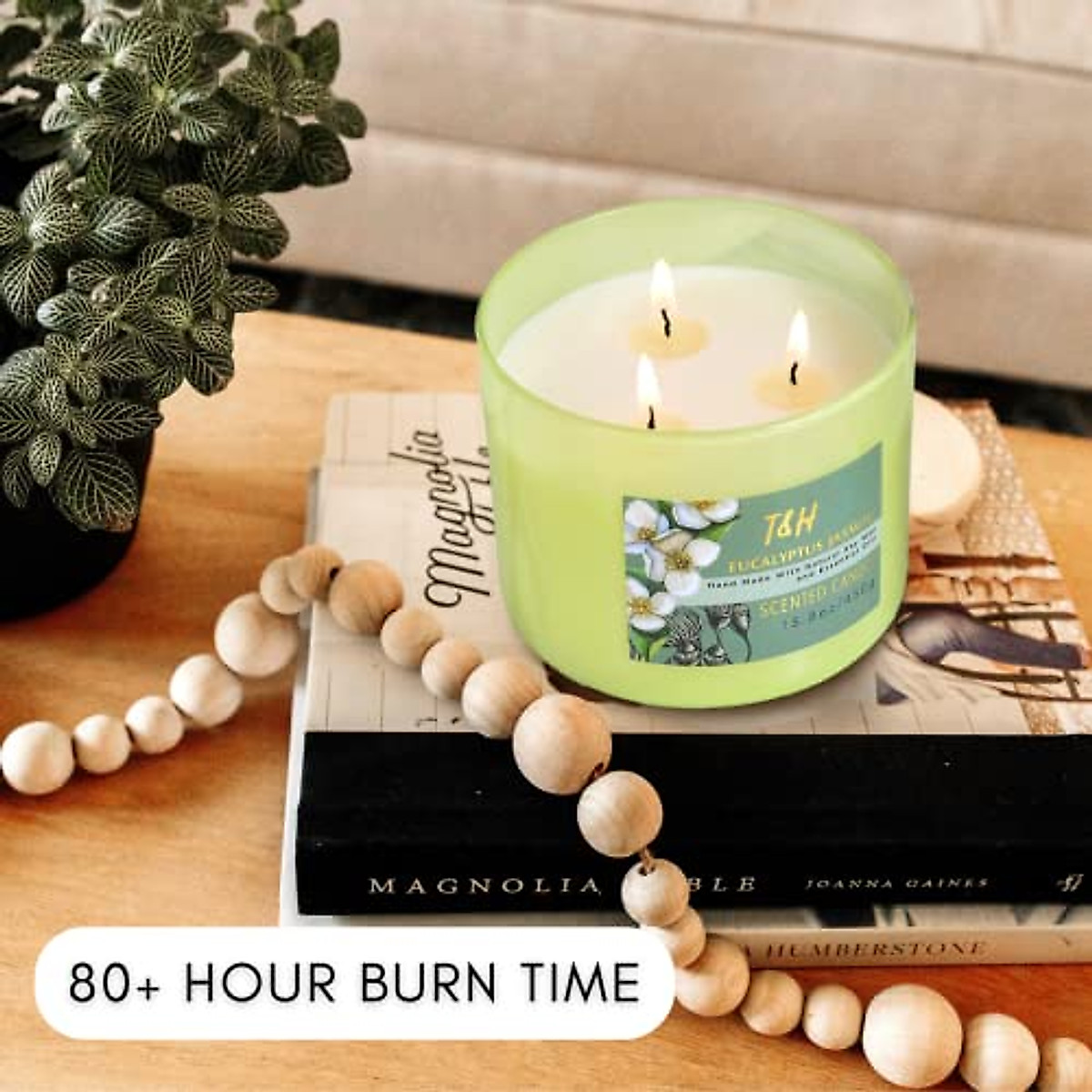 Stress Relief Aromatherapy Candle for Men & Women - Eucalyptus Jasmine 3 Wick Candle with Lavender, Mandarin & Balsam - Strong Scented Candles for Home 15.8 oz - Natural Soy Candles, Eucalyptus Candle