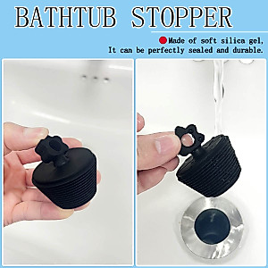 2 Pack Bathtub Stopper, Bathtub Drain Stopper Plug, Universal Silicone Stopper for Bathtub Sink Drains (Black)