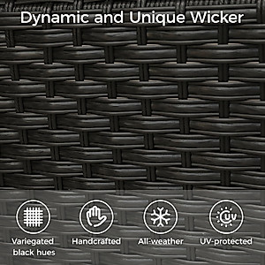 Green4ever 6 Pieces Patio Furniture Sets, All-Weather Outdoor Sectional Sofa Wicker Rattan Couch Modern Conversation Set with Coffee Table and Blue Cushion for Backyard, Garden