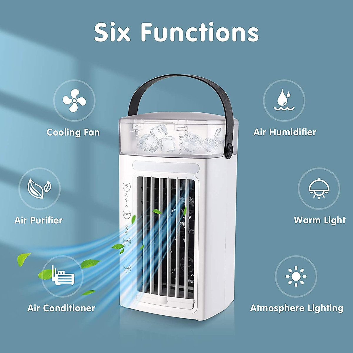 Personal Air Conditioner Fan, Small Air Conditioner Fan, Portable Air Cooler Mini Air Conditioner Fan with 3 Wind Speed, Evaporative Air Humidifier, Desktop Cooling Fan with LED Light for Office, Home