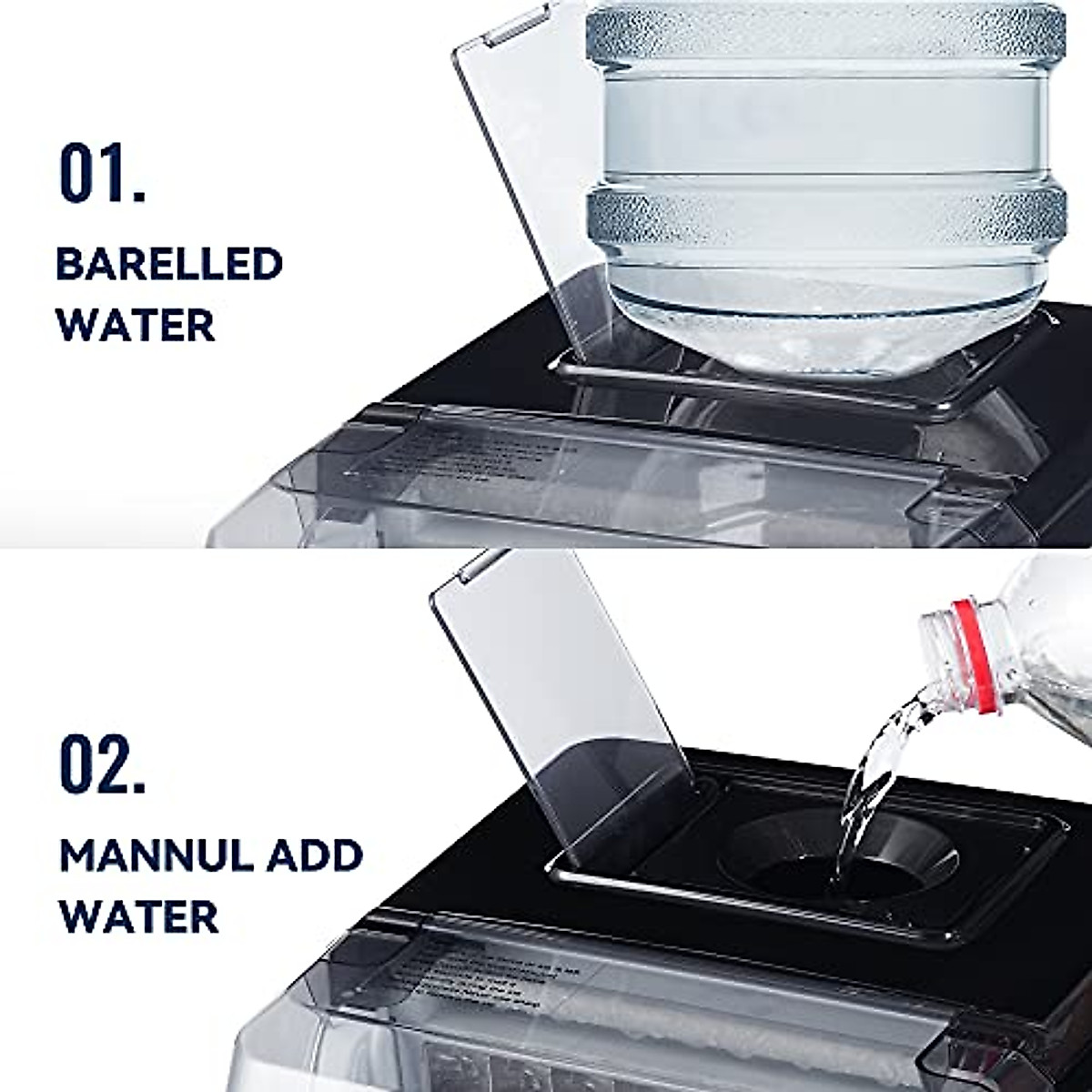 EUHOMY Ice Maker Machine Countertop, 2 Ways to Add Water,45Lbs/Day 24 Pcs Ready in 13 Mins, Self-Cleaning Portable Compact Ice Cube Maker with Ice Scoop & Basket, Perfect for Home/Kitchen/Office/Bar