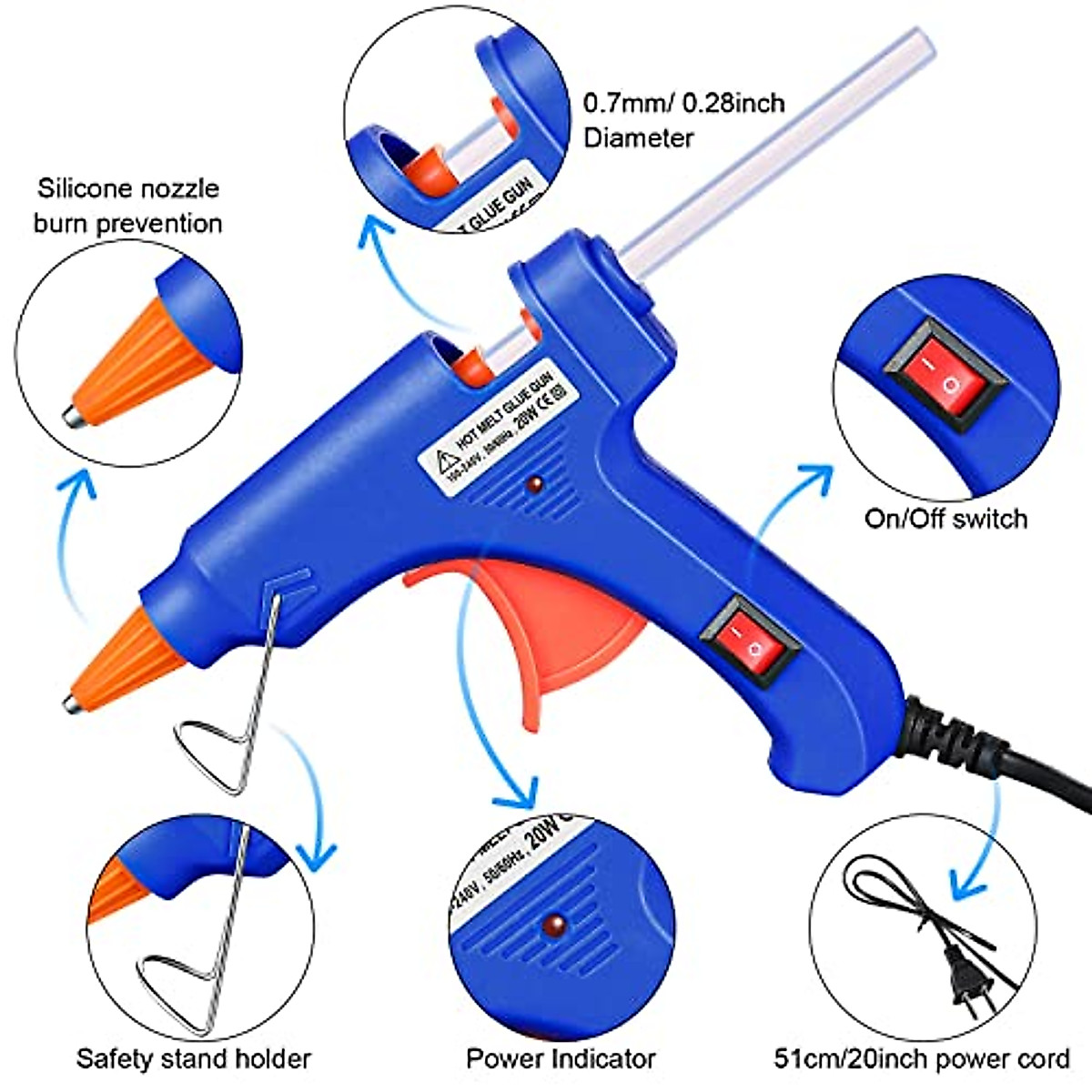 Zhengmy Mini Glue Gun for Crafts Glue Gun with Burn Protection Small Hot Glue Gun for School Craft Safe Glue Gun for Kids DIY Arts, Sealing, Home Repairs, 20 W (4 Pcs) Orange,Blue