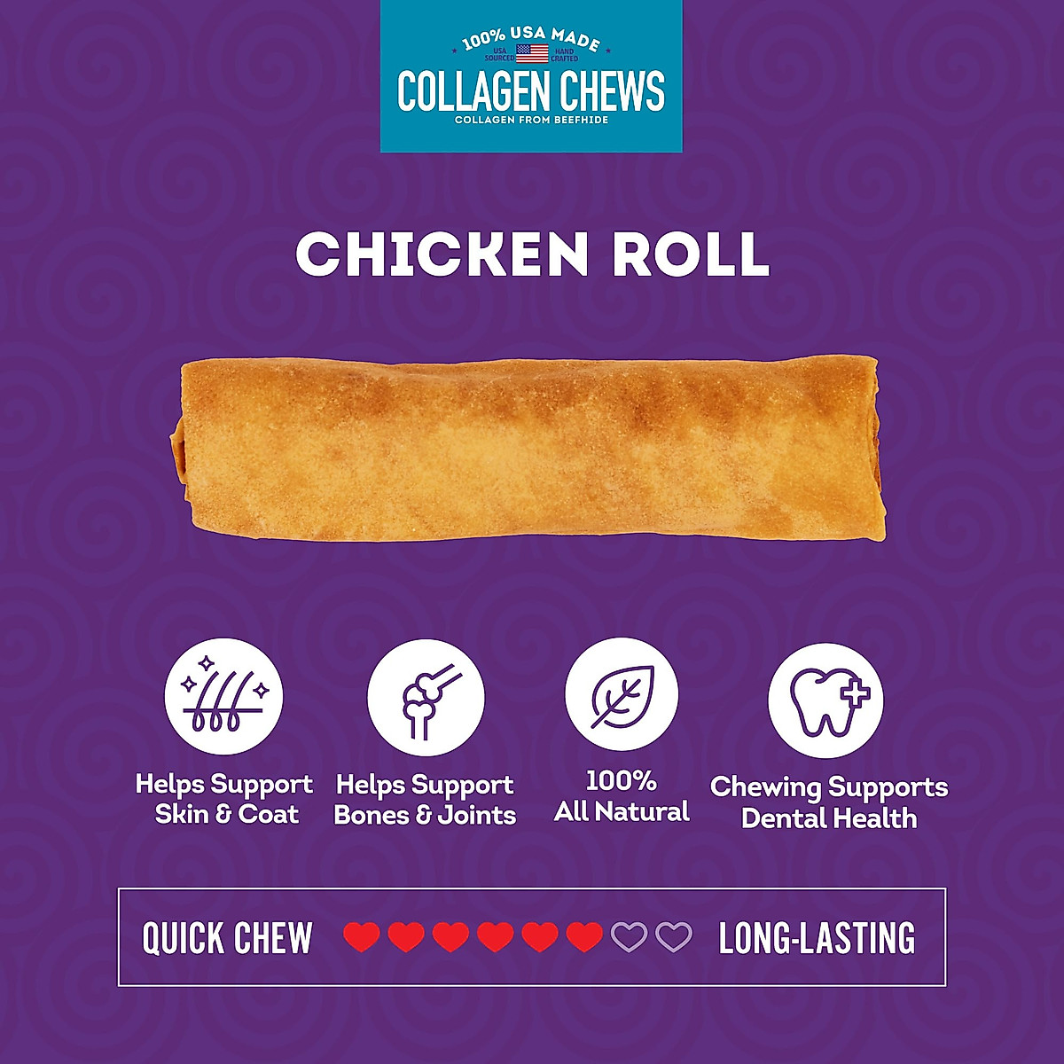 Treatly USA Collagen Rolls 6-7" Dog Chew Treats - Chicken Marinade Flavor, 4 Count/1 Pack