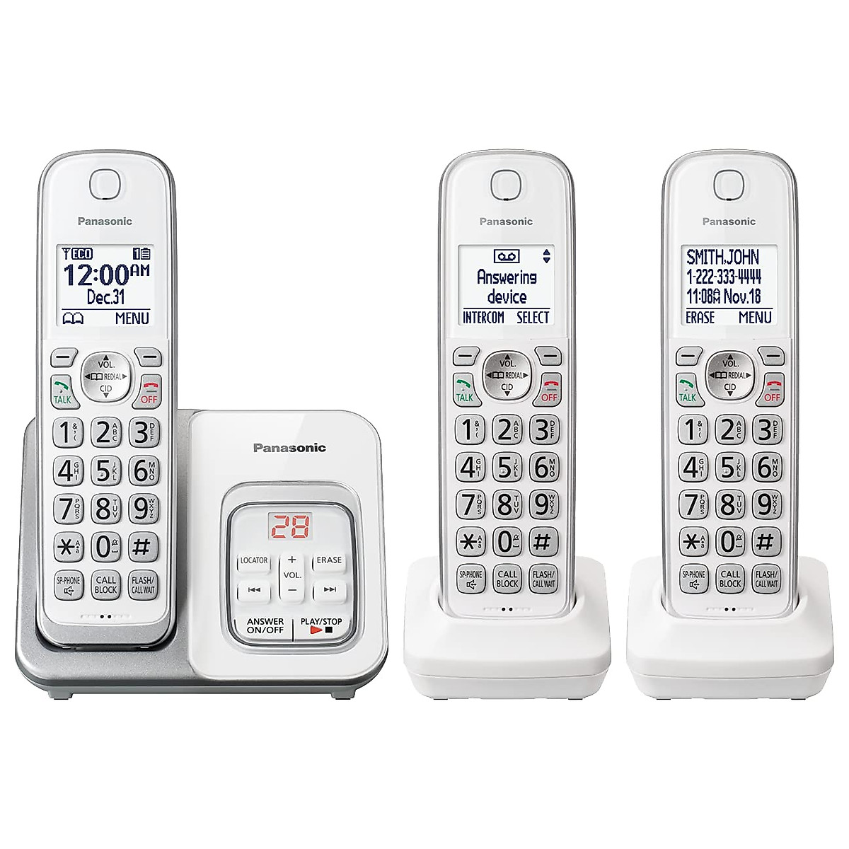 Panasonic Expandable Cordless Phone System with Answering Machine and Call Block - 3 Cordless Handsets & Additional Cordless Phone Handset for use with KX-TGD63x Series Cordless Phone Systems
