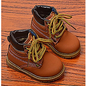 Happy Cherry Baby Suede Leather Boots Hiking Lace Up Ankle Shoes Plush Boots Fashion Thick Flat Boots Brown Size 28 Toddler