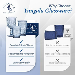 Yungala Blue Glassware set of 6 small dishwasher safe colored glasses, Blue glass cups, matching highball and wine glasses available