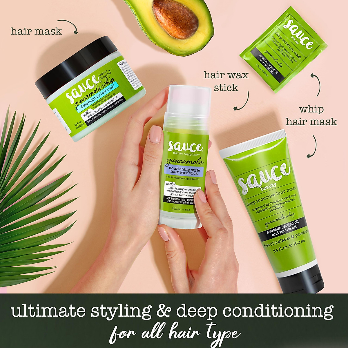 SAUCE BEAUTY Deep Conditioning Hair Mask (12 Fl Oz) Guacamole Whip Hair Mask for Damaged Hair & Frizz Control with Avocado, Honey, Monoi & Argan Oil, All Hair Types