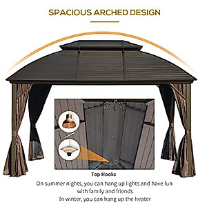 LHLLHL 10x12 Hardtop Gazebo with Aluminum Frame, Metal Roof Gazebo Canopy with Curtains and Netting for Gardens, Patios